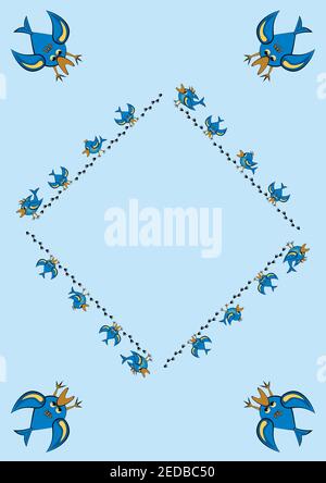 Frames, pattern - birds leave footprints in the snow. The season is ...