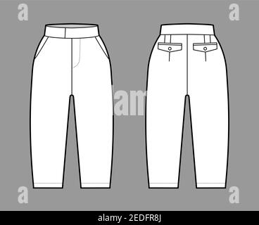 Short capri pants technical fashion illustration with knee length ...