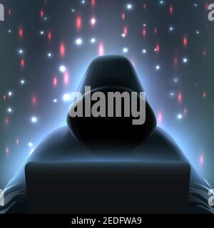 Colored hacker code realistic composition with person creates codes for ...