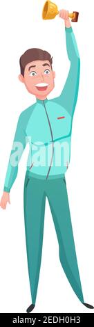 Sport success, triumph cartoon poster. Goblet shape with flat icons ...