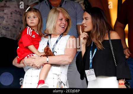 Wales' Gareth Bales partner Emma Rhys-Jones (centre left) , holding ...