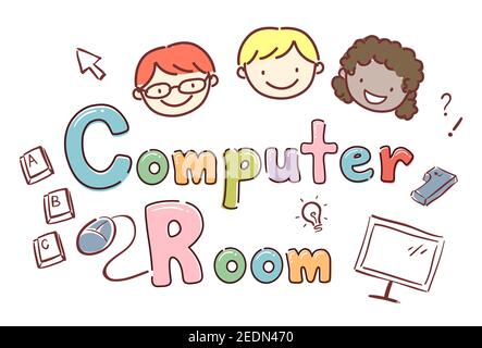 Illustration of Stickman Kids with Computer Monitor, Keyboard, Mouse ...