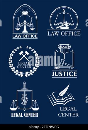 Law firm heraldic shield symbol set. Lawyer office emblem with scales ...
