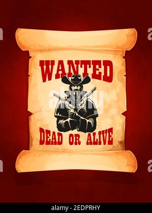 Wild west wanted man for reward poster with cowboy elements vector ...