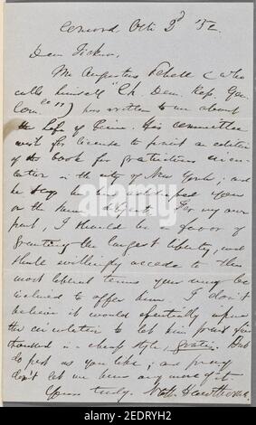 Ticknor, (William D.), ALS to. Oct. 2, 1852 Stock Photo - Alamy