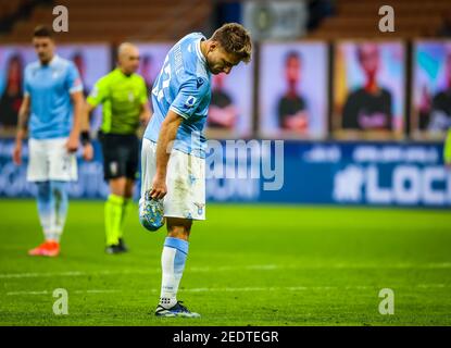 Milan, Italy. 14th Feb, 2021. Lazio players protest after Michael ...