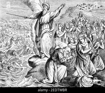 Parting of the waters of the Red Sea. Book of Exodus. Chapter 15, verse ...