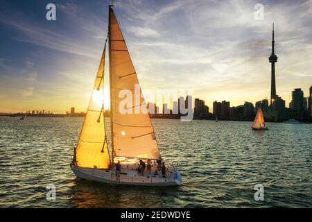 Sailboat in Lake Ontario during sunset, Toronto, Canada Stock Photo - Alamy