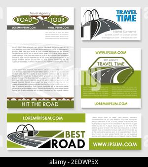 Banner and flyer template with road. Winding highway, rural road ...