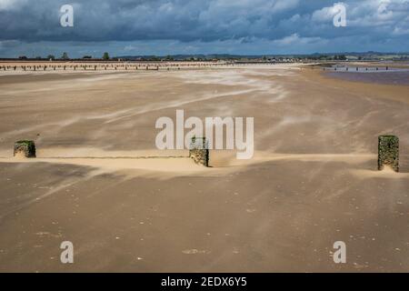Sandstorm on a deserted beach at Dymchurch, Kent, England Stock Photo ...