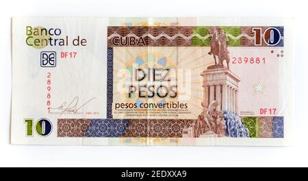 Different denominations of CUP: Diez peso or ten Cuban peso note ...