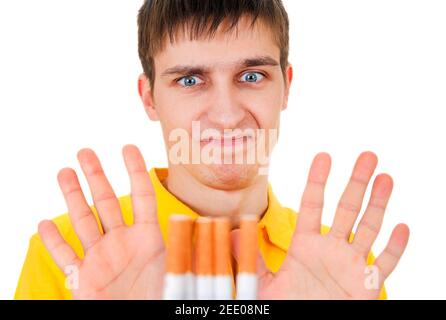 Young Man refuse Cigarettes Isolated on the White Background Stock ...