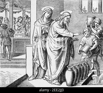 The Wedding at Canaan. Jesus turning water into wine. Illustration by Frederick, Lord Leighton ...