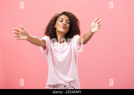 Come closer let me hug you. Portrait of passionate confident and happy ...