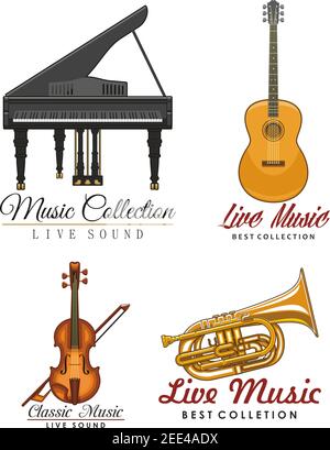 Piano. Classic music festival emblem with vector icon of classic black ...