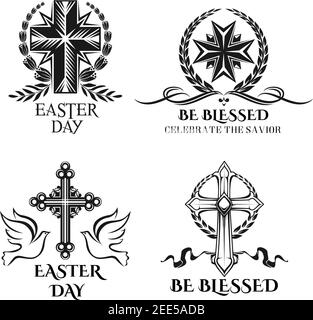 Easter paschal greeting icons of crucifix cross and text he is risen ...