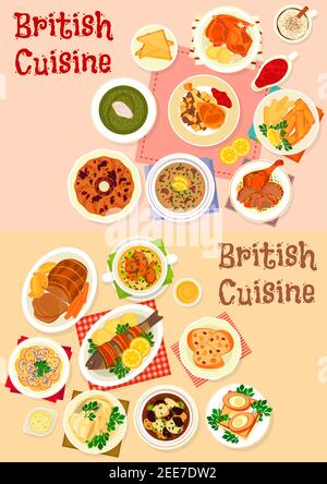 Irish cuisine food vector set of meat, vegetable and fish dishes ...