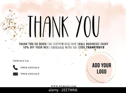 Thank You Card, customer service card , promotion Voucher in grey gold ...