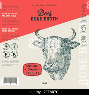 Beef Bone Broth Label Template. Abstract Vector Food Packaging Design ...