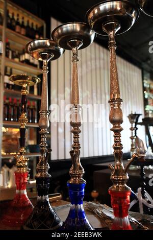 Turkish water pipe, Nargile on the table of a restaurant, Istanbul ...