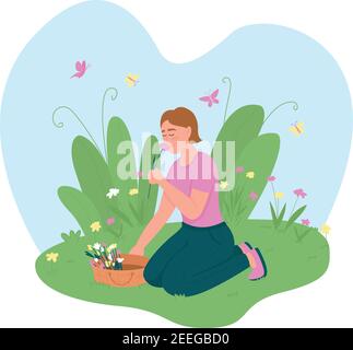 Spring Girl Picking Flowers Cartoon Clipart Stock Vector Image & Art ...
