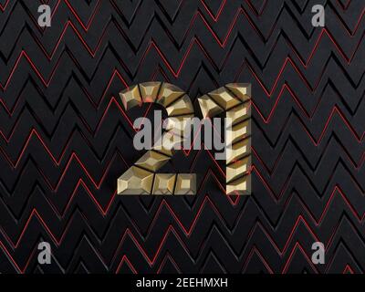 Number twenty-one (number 21) with red transparent stripe on white ...