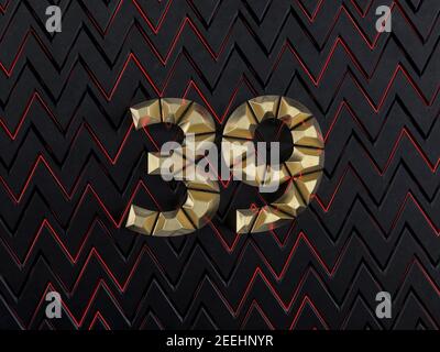Red number 39 (number thirty-nine) with golden symbols endless knot. 3D ...