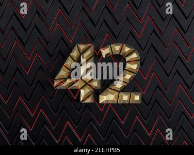 Gold number 42 (number forty-two) with laurel branch with alpha channel ...