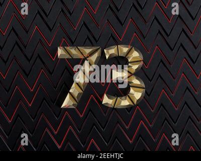 Red number 73 (number seventy-three) with golden symbols endless knot ...