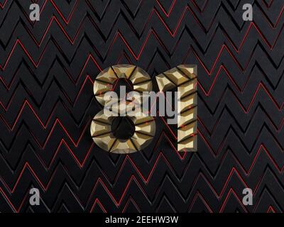 Gold number eighty-one (number 81) cut into perforated gold segments ...