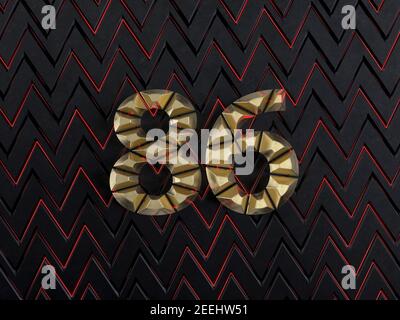 Red number 86 (number eighty-six) with golden symbols endless knot. 3D ...