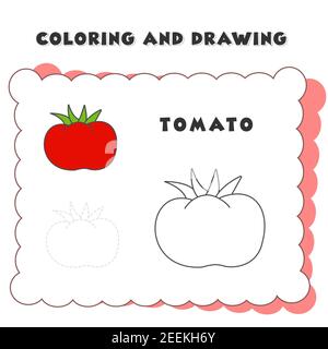 Coloring book with cute vegetable tomato. For kids kindergarten ...