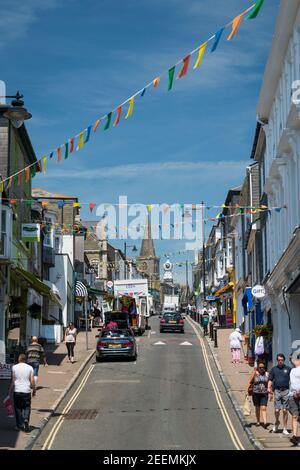 UK Devon Kingsbridge Fore Street Town Hall clock and Parish Church ...