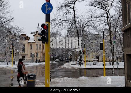 The crossroads in Oborishte district on a clear winter day, Sofia ...