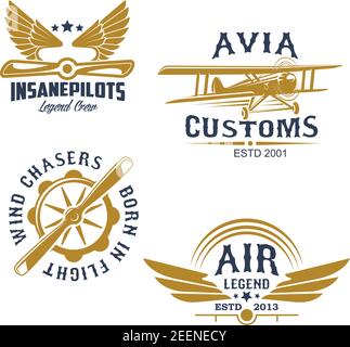 Vintage airplane emblem. Biplane label. Retro Plane badge, design ...