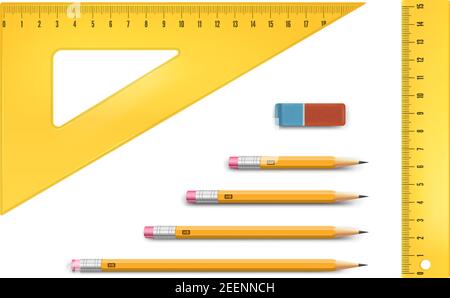 Set of ruler instruments and equipment isolated on white background ...