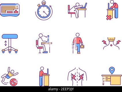 Ergonomic workplace icons set. Outline set of ergonomic workplace ...