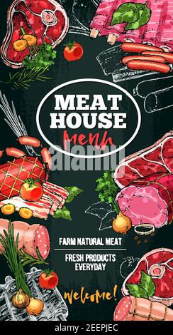 Rib meat, beef or pork, natural healthy nutrition product. Vector ...