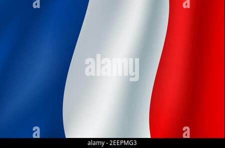 France flag background. Wavy ribbon color flag of france on a blue ...