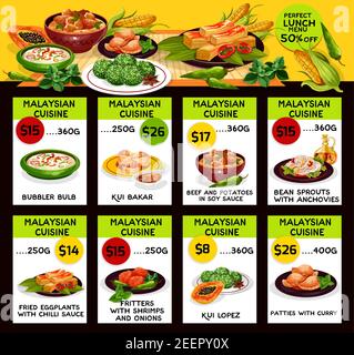 Malaysian cuisine restaurant menu template. Asian food special offer ...