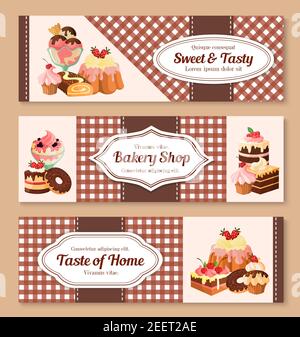 Bakery or sweet shop banners set of desserts and cakes Vector design of ...