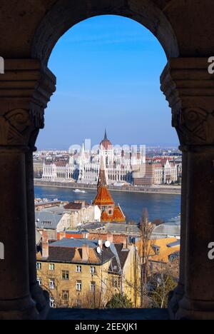 From Fisherman's Bastion, Parliament, Buda, Budapest, Hungary Stock ...