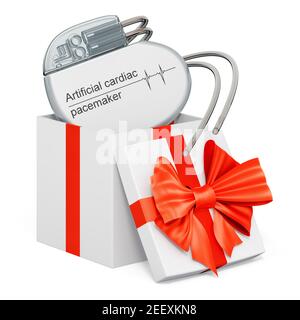 Artificial cardiac pacemaker inside cardboard box, delivery concept. 3D ...