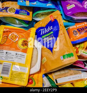 Crate of packets of rice as part of dried food donations donated to a ...