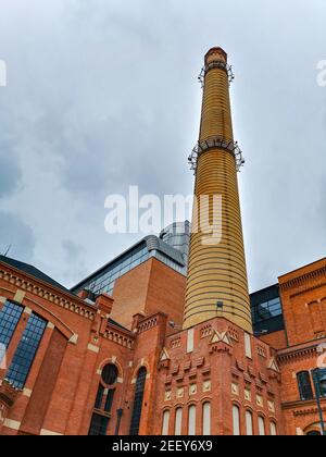 Modern architecture in Lodz. Building with dark glass windows. Office ...