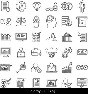 Broker icons set. Outline set of broker vector icons neon color on ...