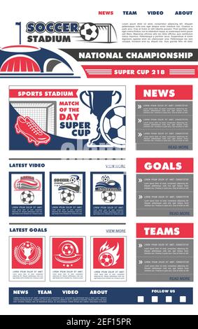 Soccer tournament web site or landing page design template for football ...