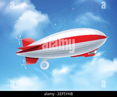 Dirigible in the sky realistic background with air transport symbols ...
