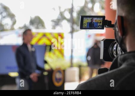 Gov. Gavin Newsom speaks at a news conference in Oakland, Calif ...