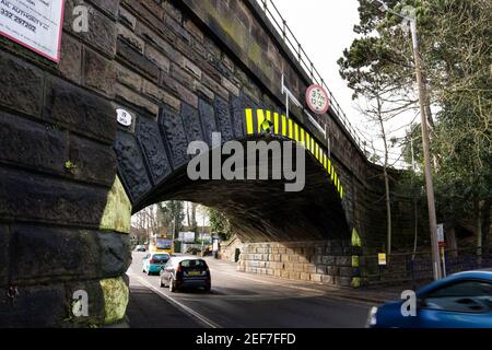 Low bridges with warning markings Stock Photo - Alamy